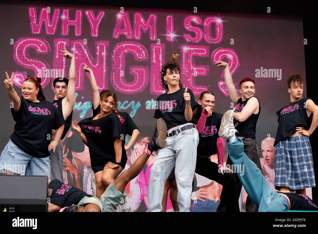 The cast of new show Why am I so Single? perform on stage at West End ...