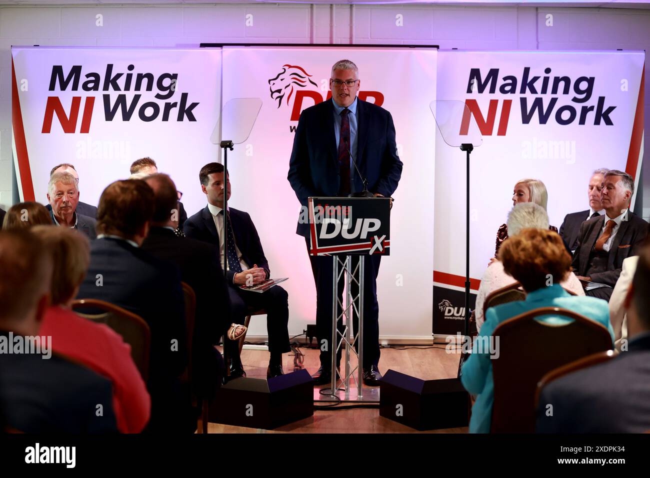 DUP Leader Gavin Robinson speaking during the launch the party's ...