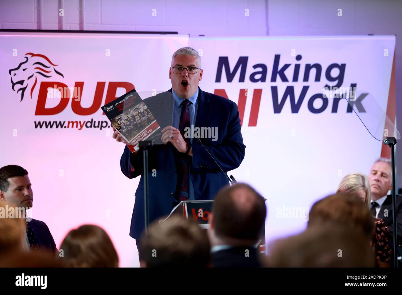 DUP Leader Gavin Robinson speaking during the launch the party's ...