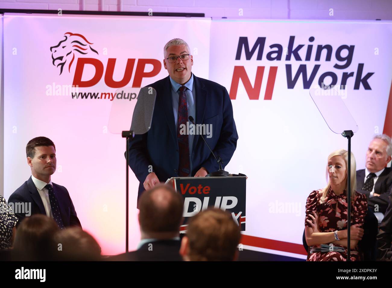 DUP Leader Gavin Robinson speaking during the launch the party's ...