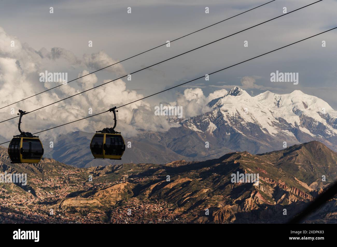 La Paz Cable Car, Mi Teleferico in Bolivia with Illimani Stock Photo ...