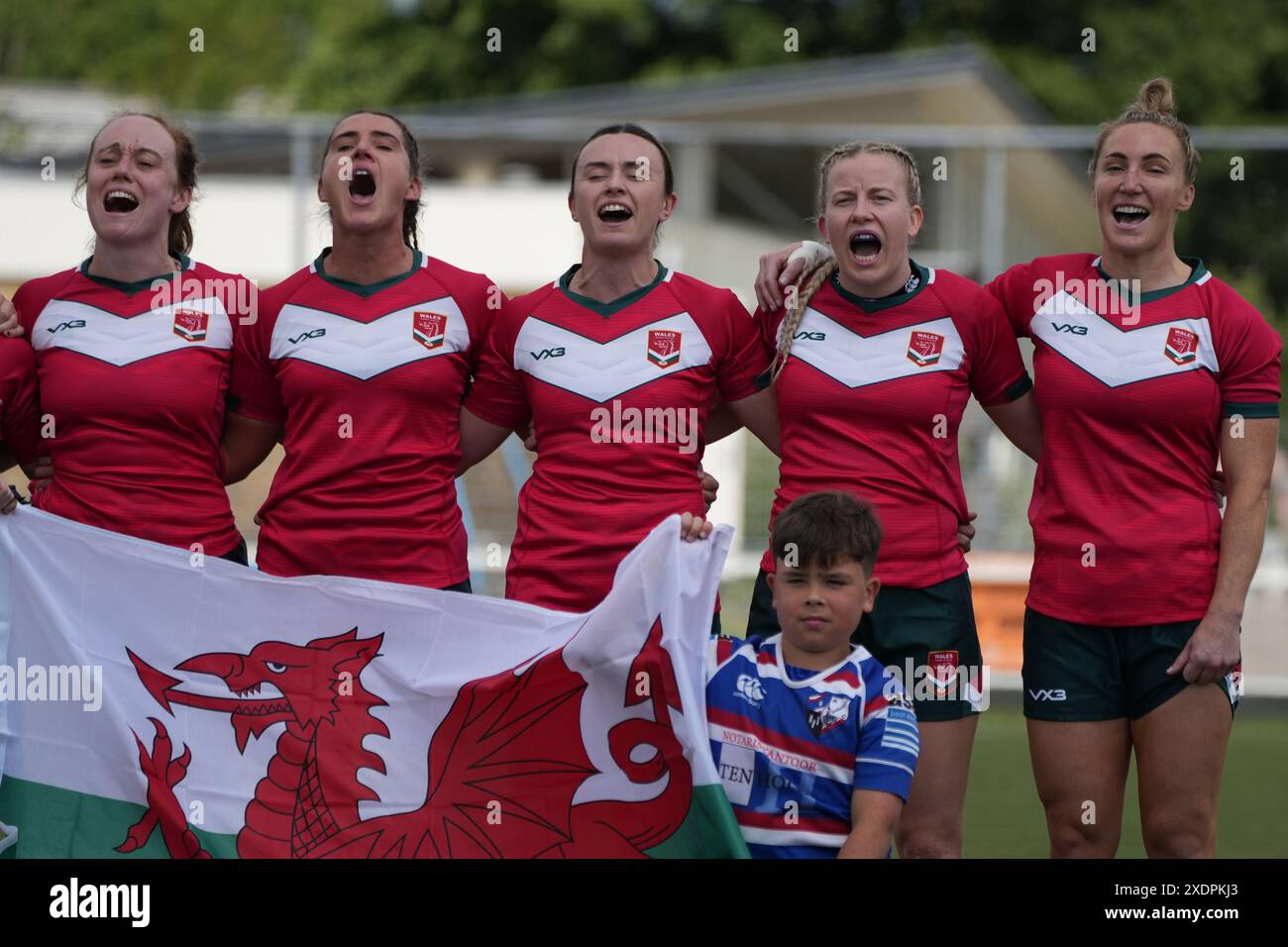 National anthem (L-R) Seren Gough-Walters, Kathryn Salter, Brittony ...
