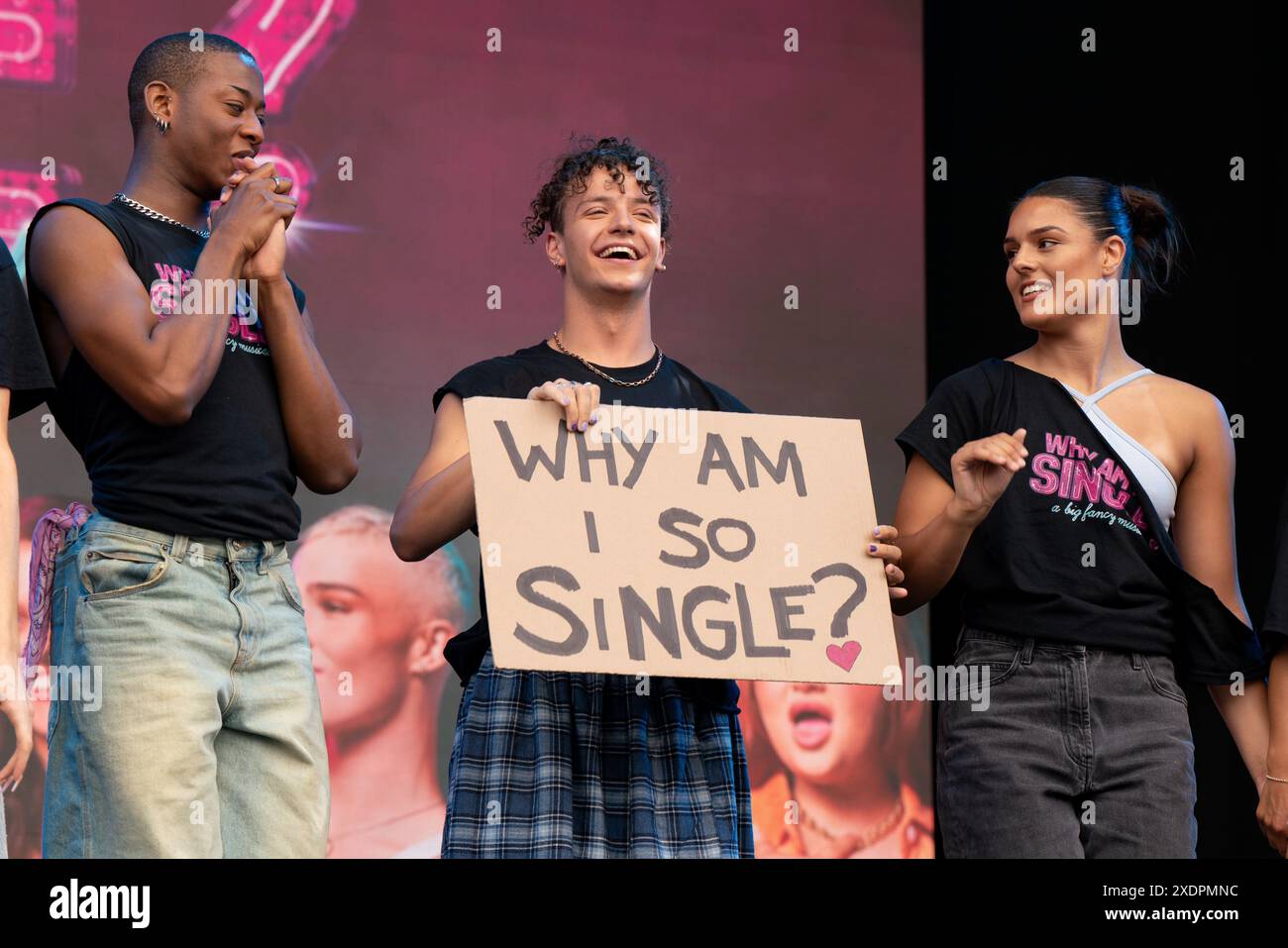The cast of new show Why am I so Single? perform on stage at West End ...