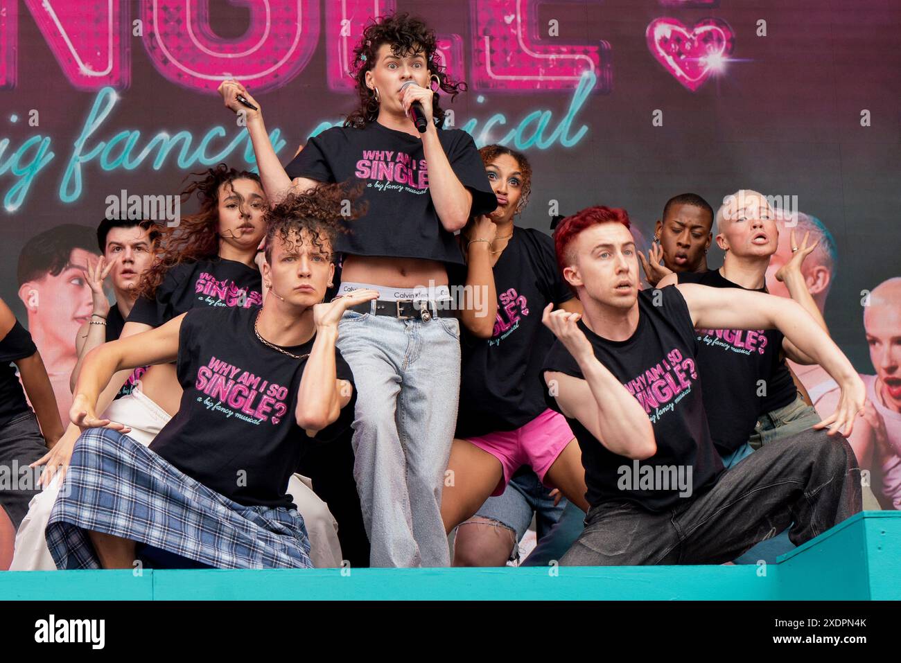 The cast of new show Why am I so Single? perform on stage at West End ...