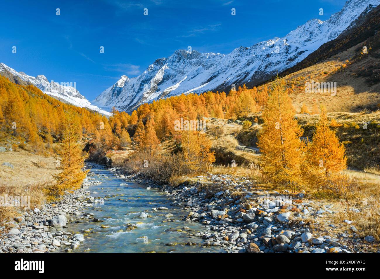 geography / travel, Switzerland, Lonza river with Aletschhorn and ...