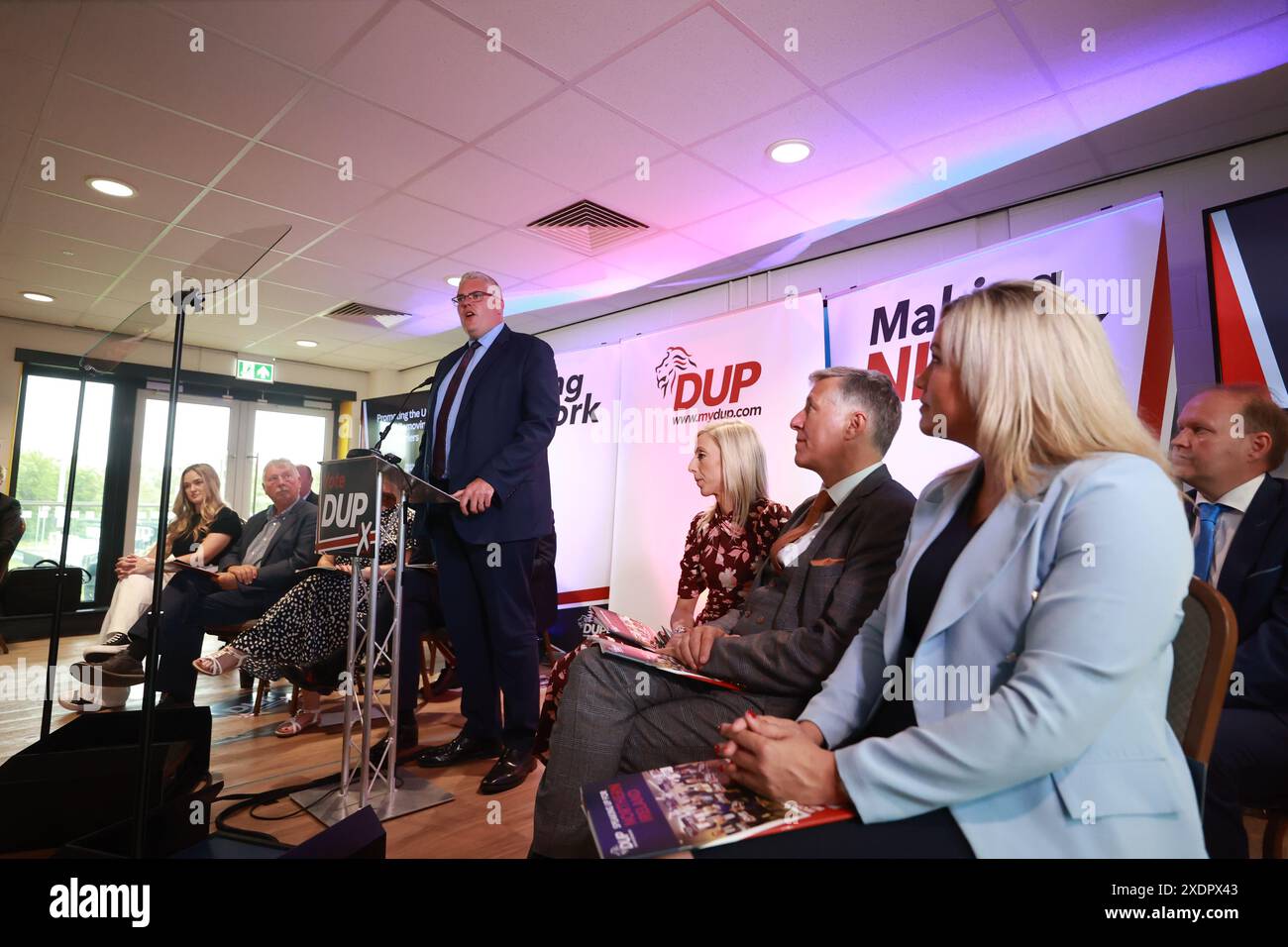 DUP Leader Gavin Robinson speaking during the launch the party's ...