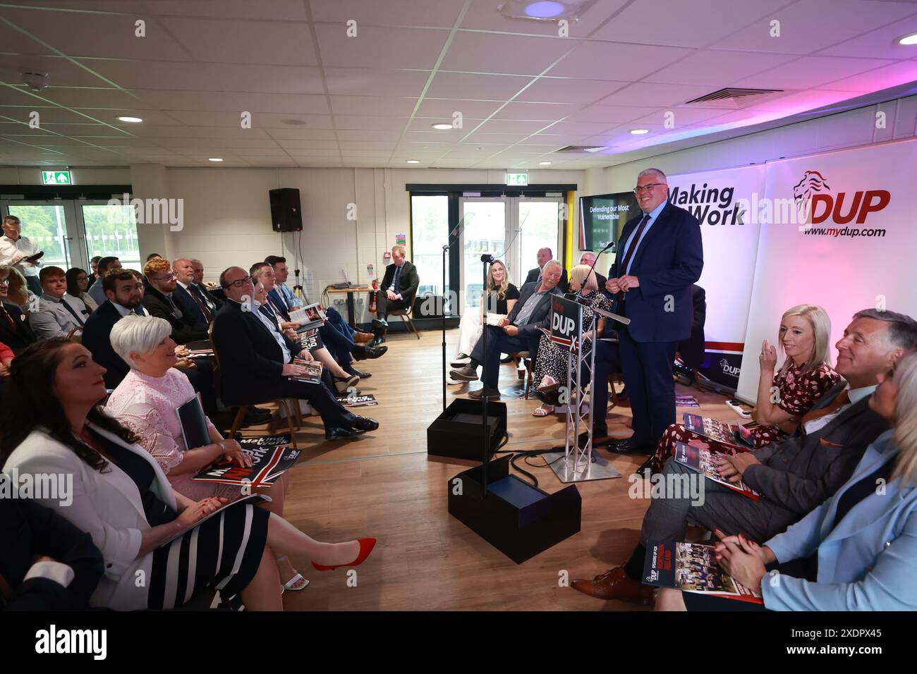 DUP Leader Gavin Robinson speaking during the launch the party's ...