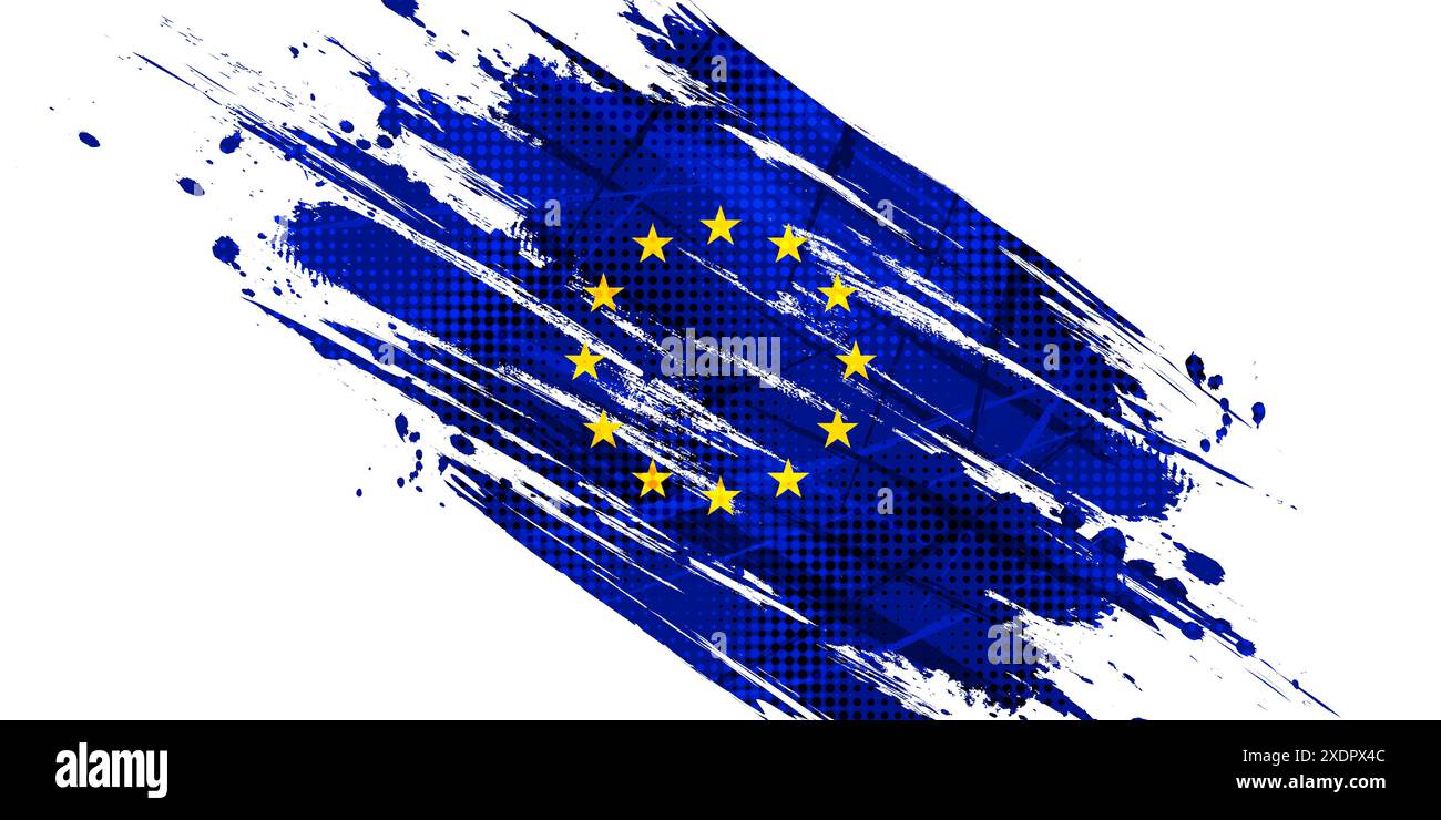 European Union Flag in Brush Paint Style with Halftone Effect. Flag of ...
