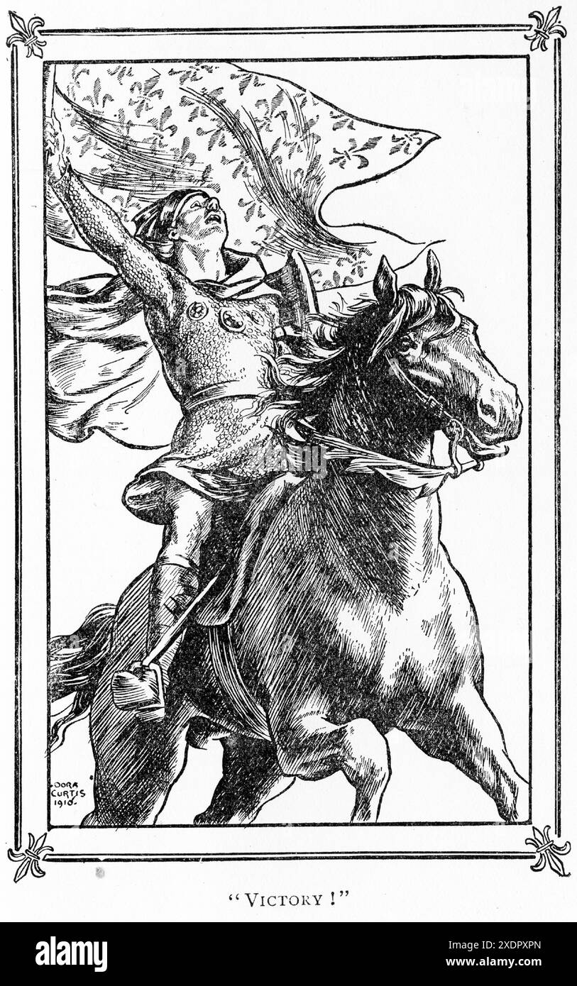 A generic engraving of a victorious medieval knight on horseback Stock ...