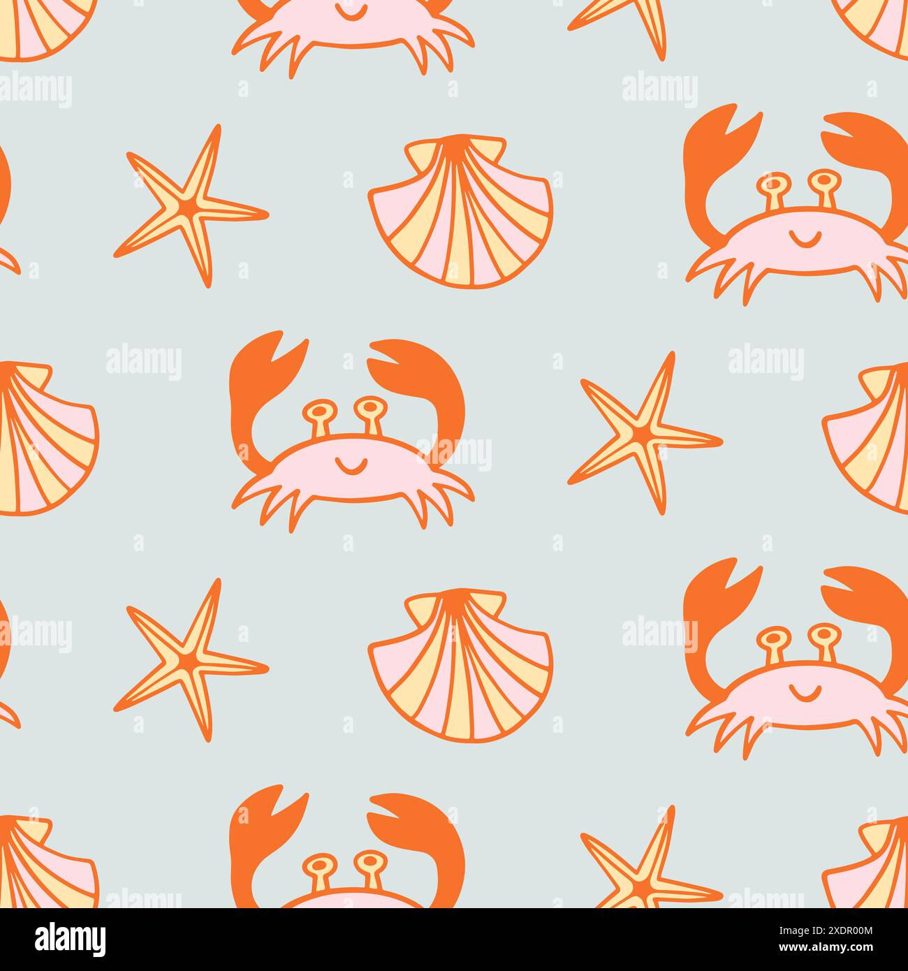 Cute Crabs and Sea Shells Doodle Seamless Pattern Stock Vector Image ...