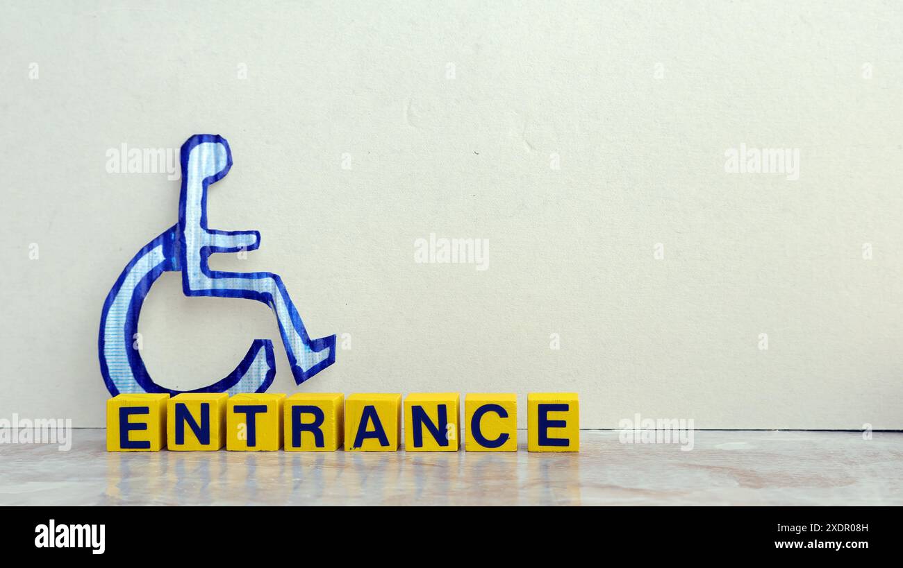 Disability wheel care sign with wheelchair icon and arrow hi-res stock ...