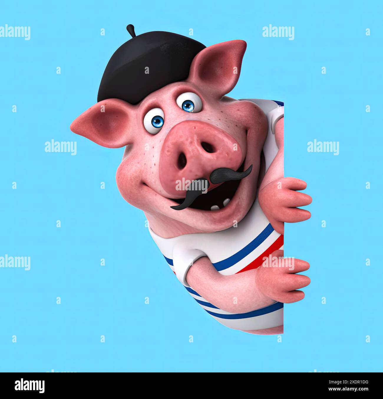 Fun 3D cartoon french pig with a sign Stock Photo - Alamy
