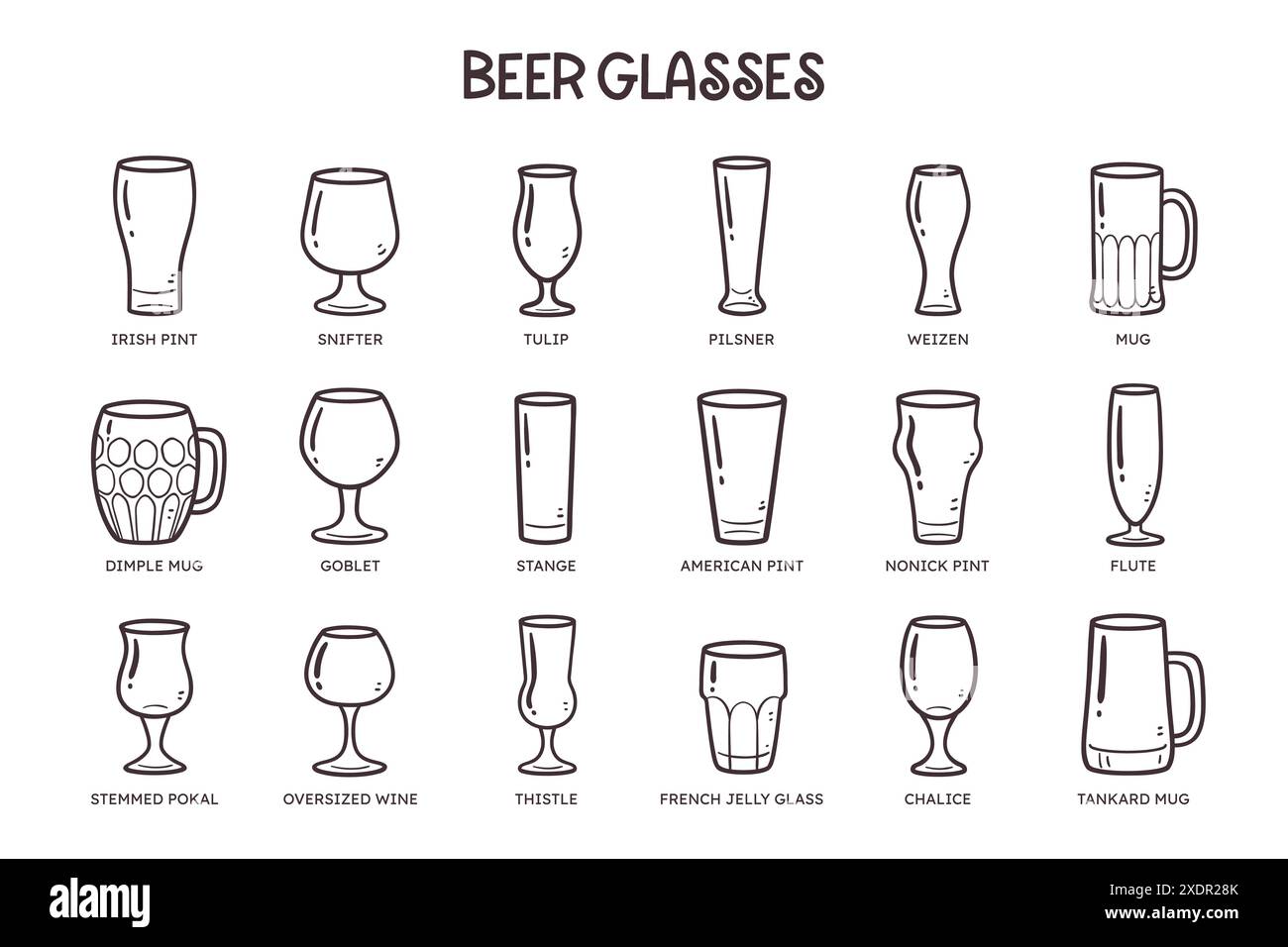 Beer glasses icon set. 18 different types of beer glasses. Perfect for ...