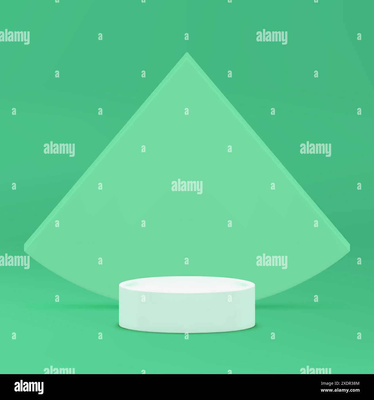 3d white cylinder podium pedestal with light green triangle wall ...
