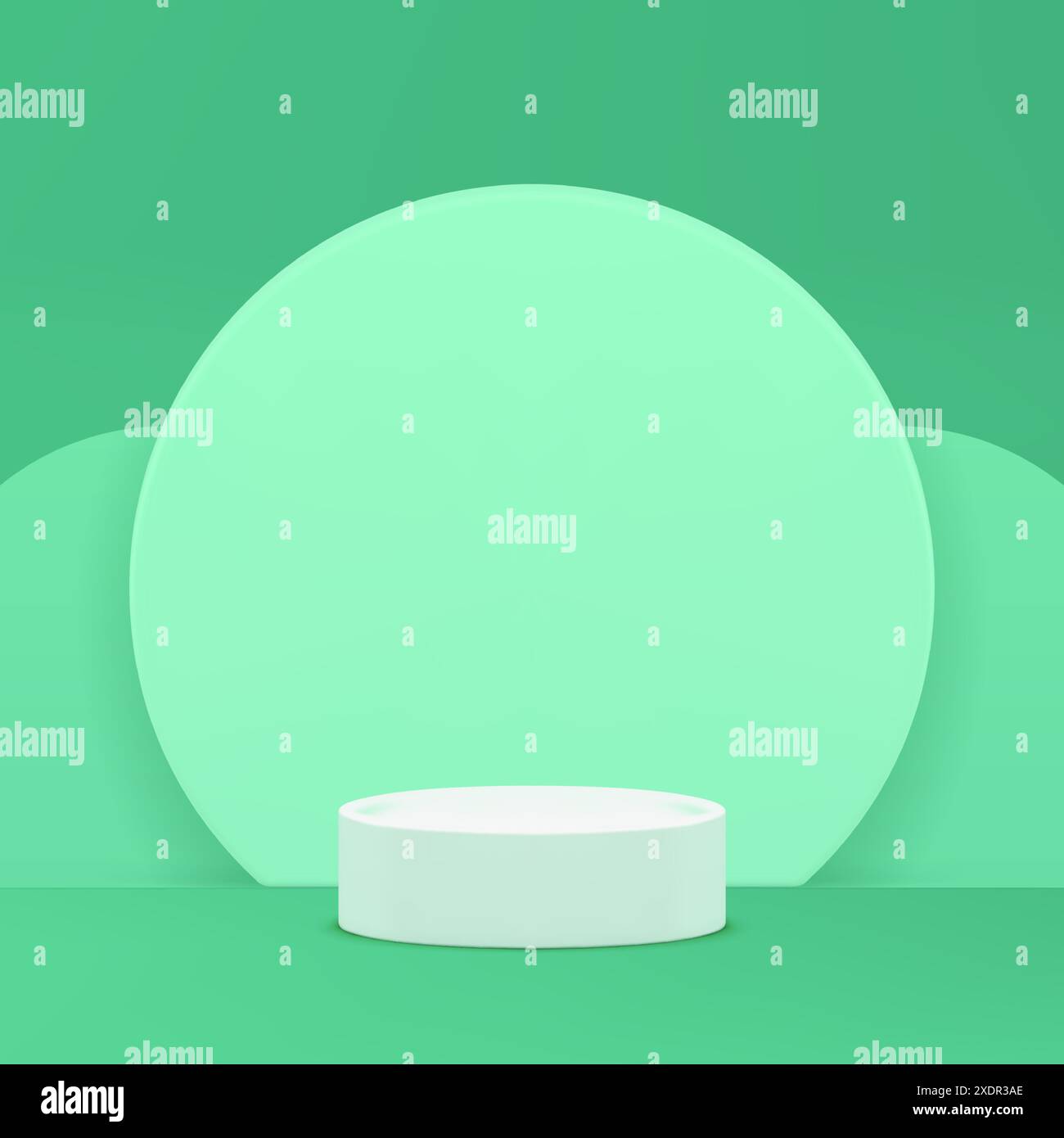 3d cylinder white podium pedestal with green circle wall background ...