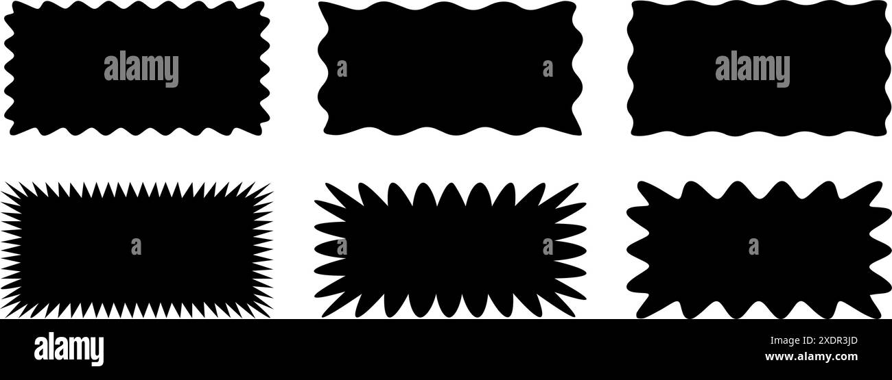 Set of rectangle shape frames with zigzag edge. Uneven zigzag rectangular shapes. Jagged ...