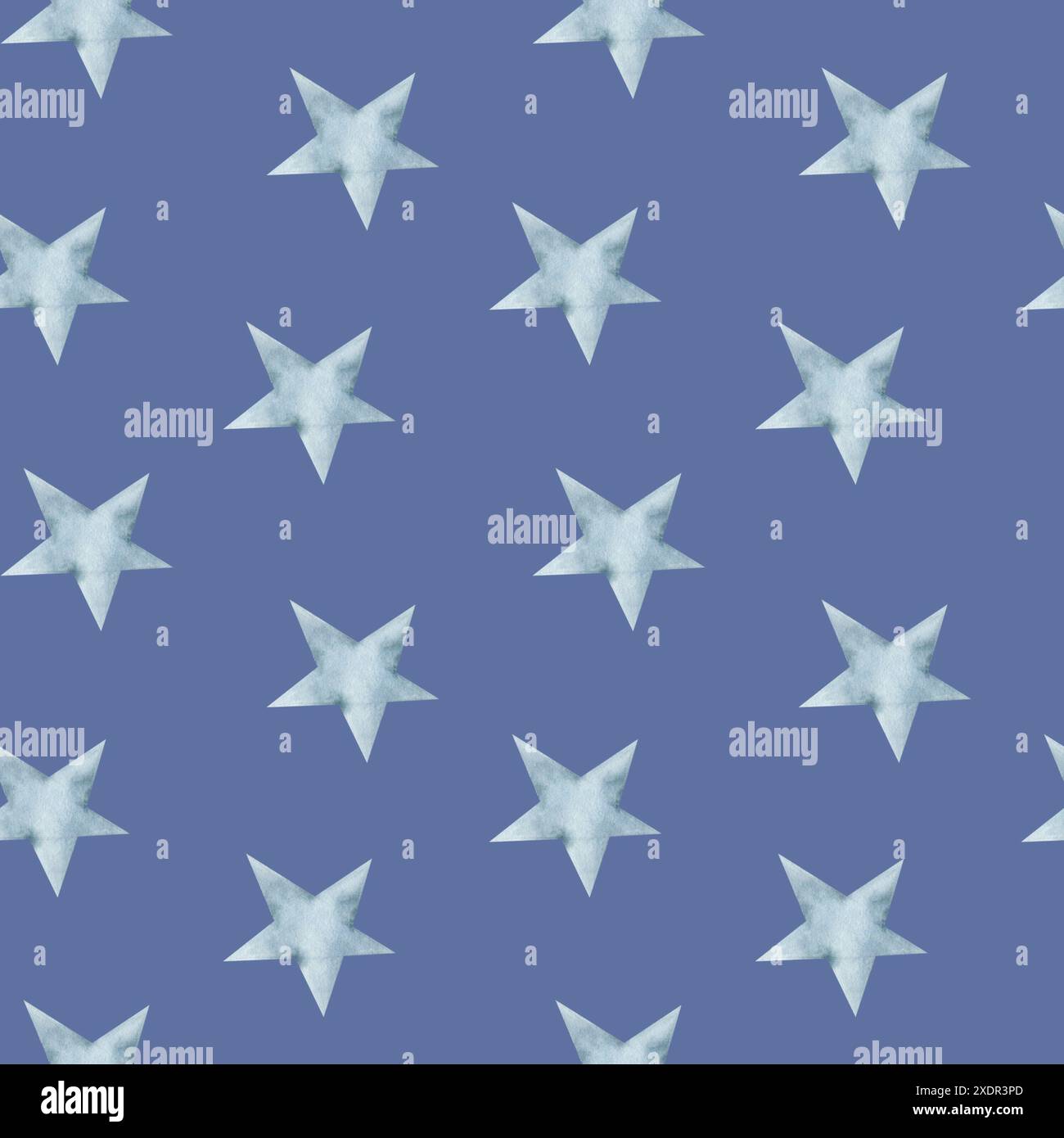 Monochrome blue stars watercolor seamless pattern on blue. Hand drawn ...