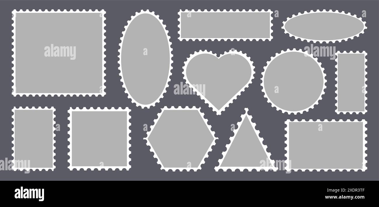 Set of postcard stamps template. Mockup postage stamps.Jagged wavy edge ...