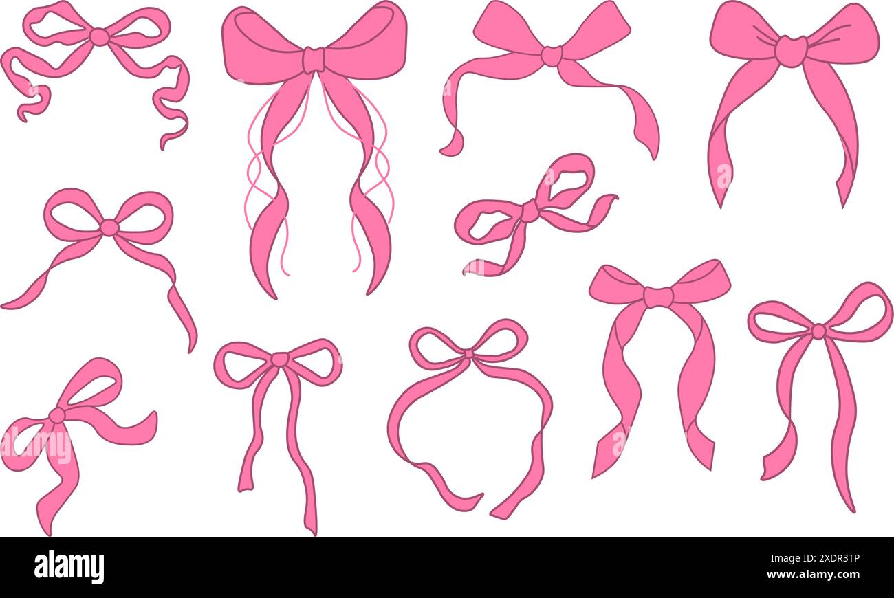 Set of pink bows. Bowknots for hair decor. Trendy girls hair braiding ...
