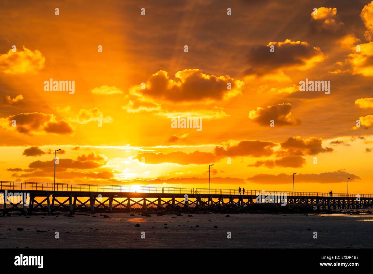 Moonta Bay jetty with people during spectacular sunset, Copper Coast ...