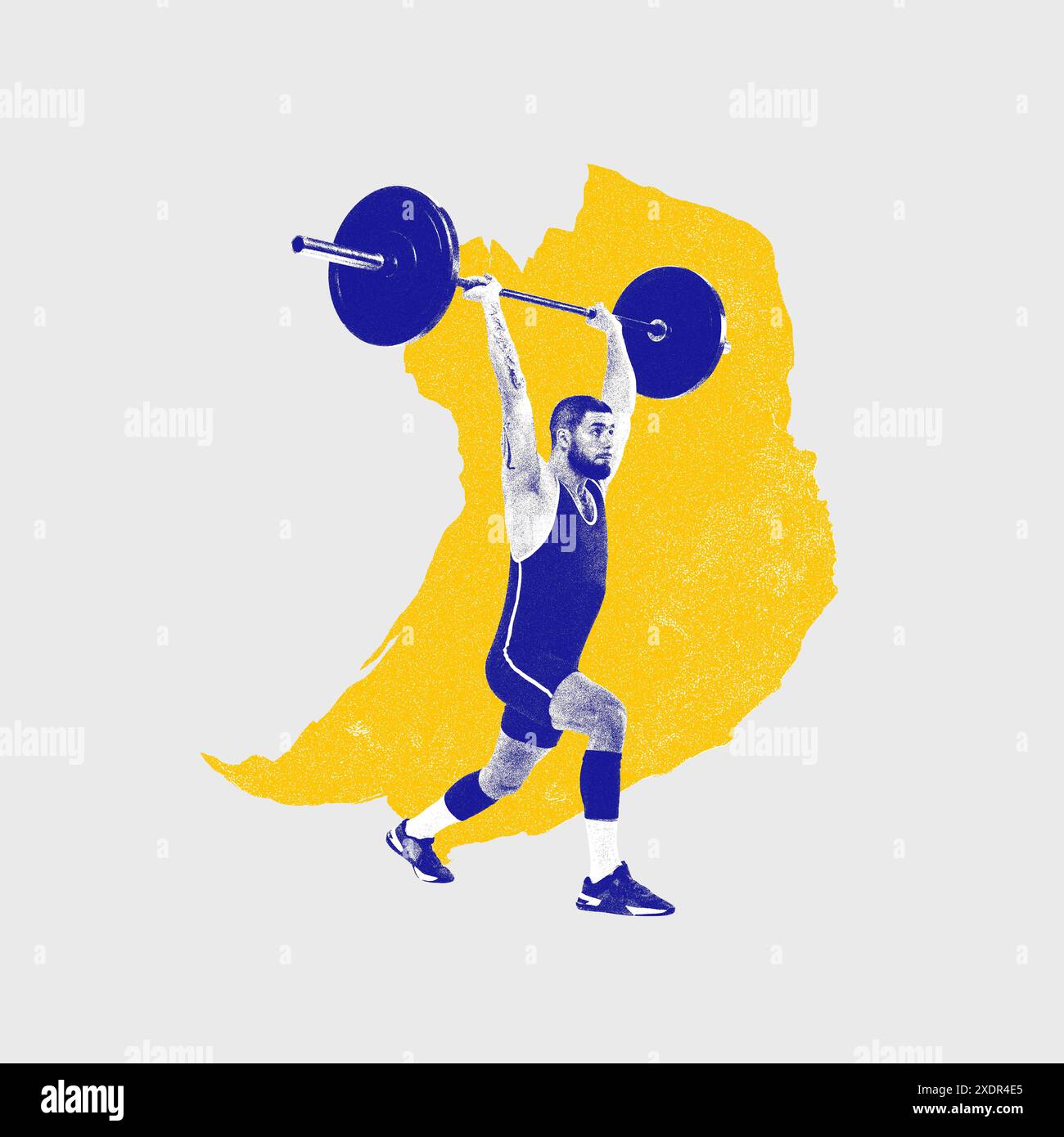 Male weightlifter lifting barbell against white background with yellow ...
