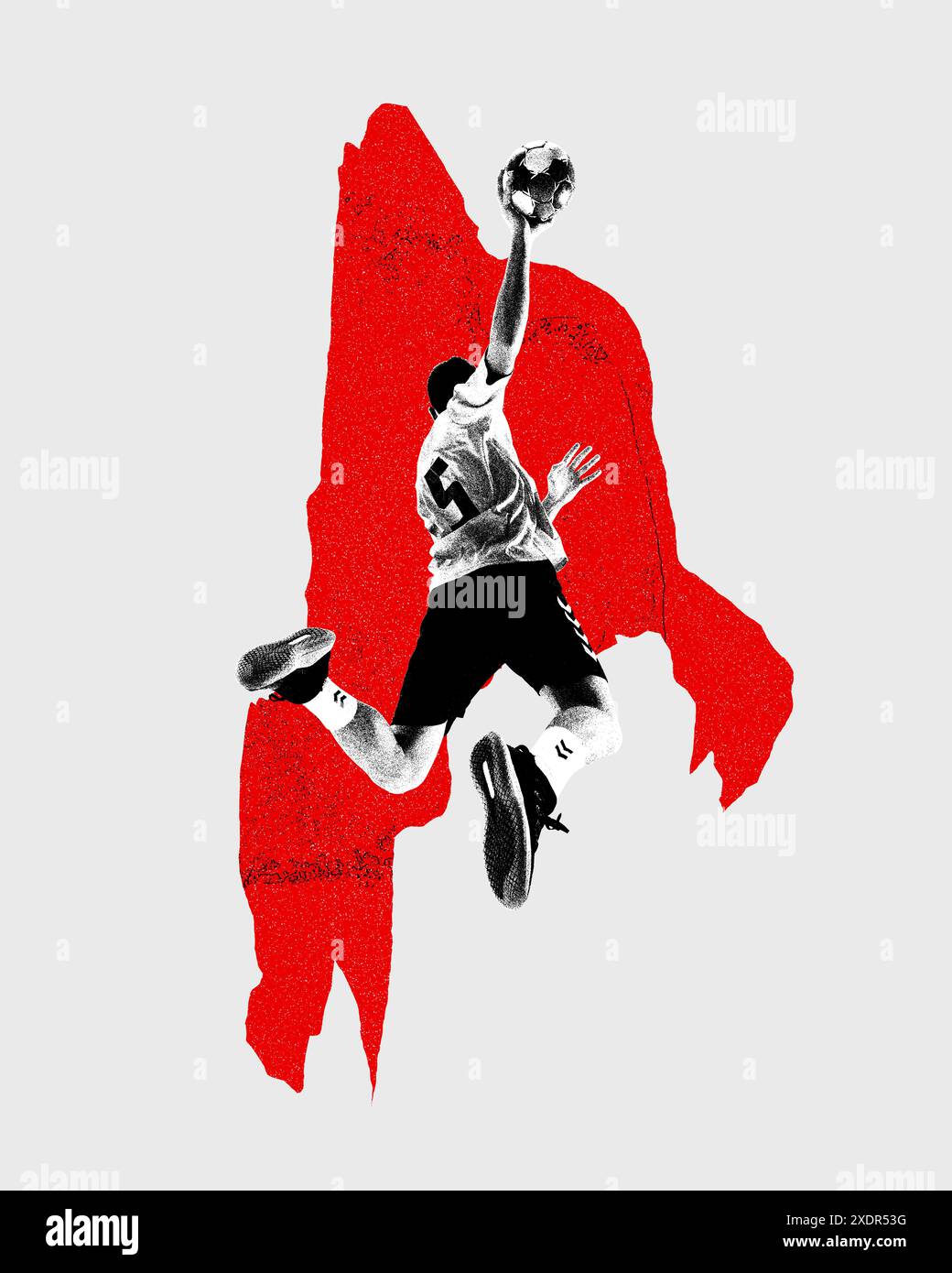 Monochrome and color. Full-length dynamic image of man, handball player ...