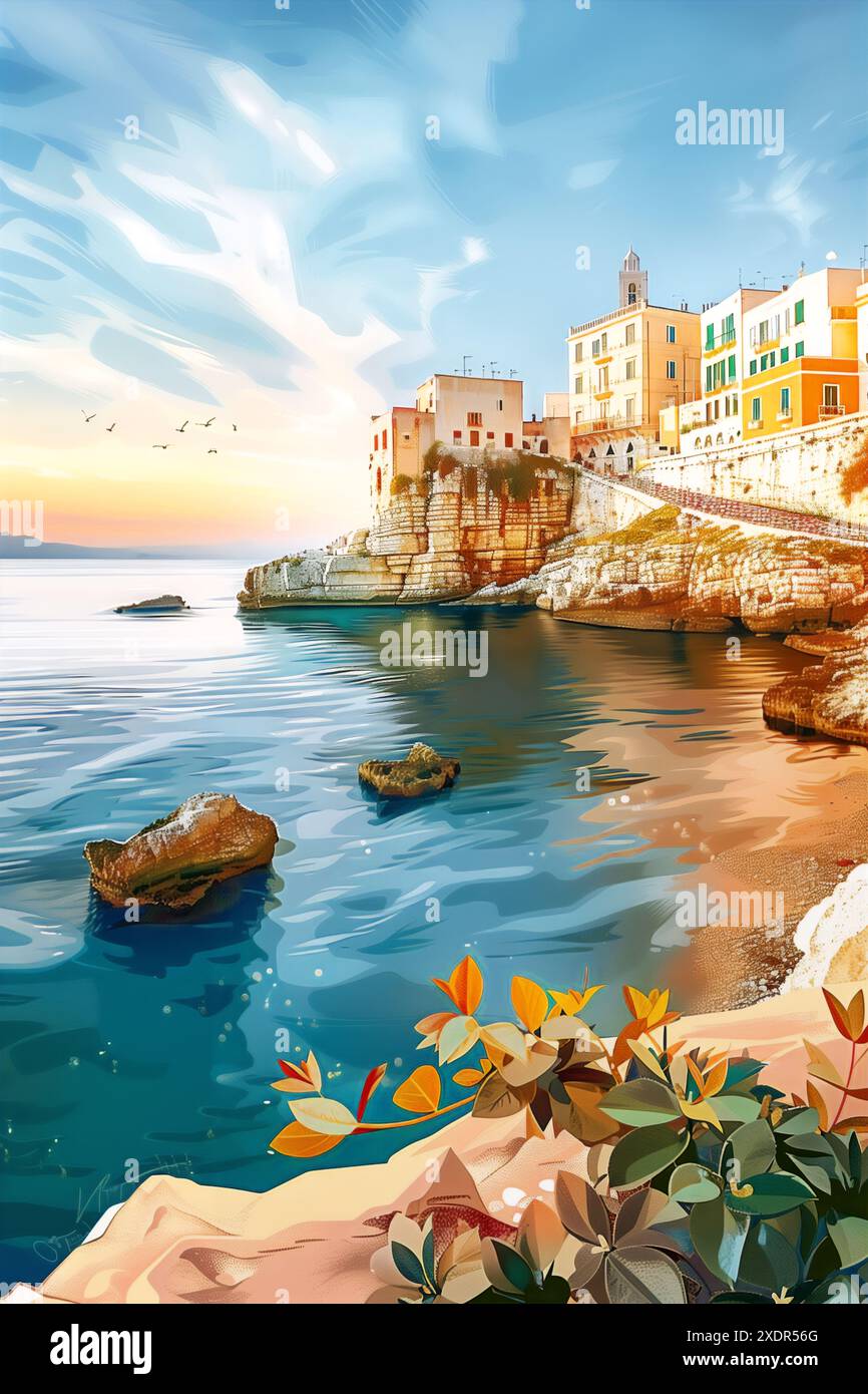 Italy illustration in Old School Poster Style, AI participation Stock ...