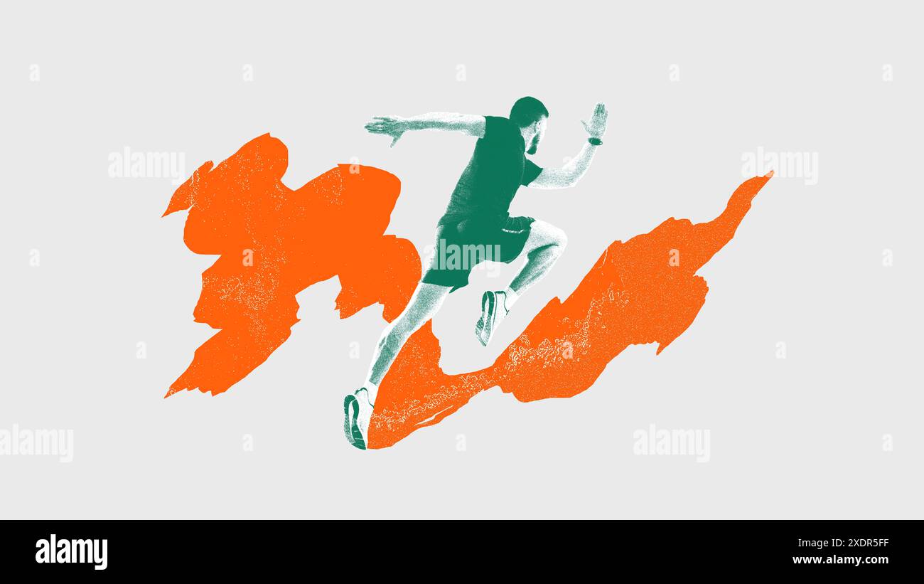 Dynamic silhouette of competitive man, sprinter, runner in motion ...