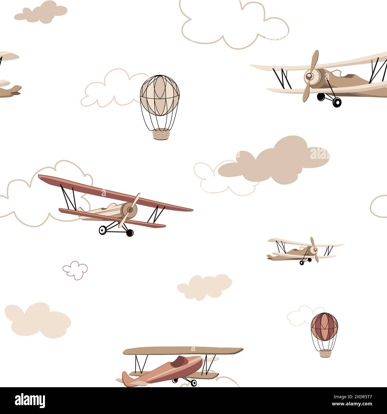 Seamless pattern with retro airplanes in beige color minimalist style ...