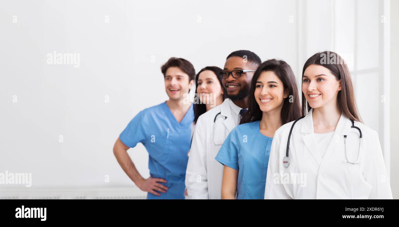 Team Of Medical Interns. Successful Practitioners In Hospital Stock ...