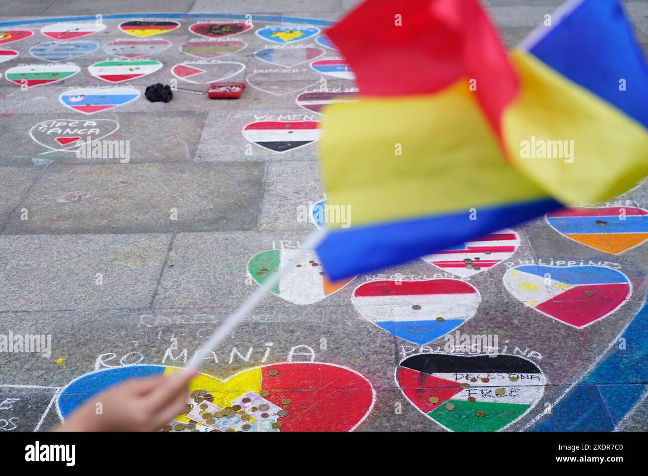 Romania flag in Colonia center during the UEFA Euro 2024 match between ...