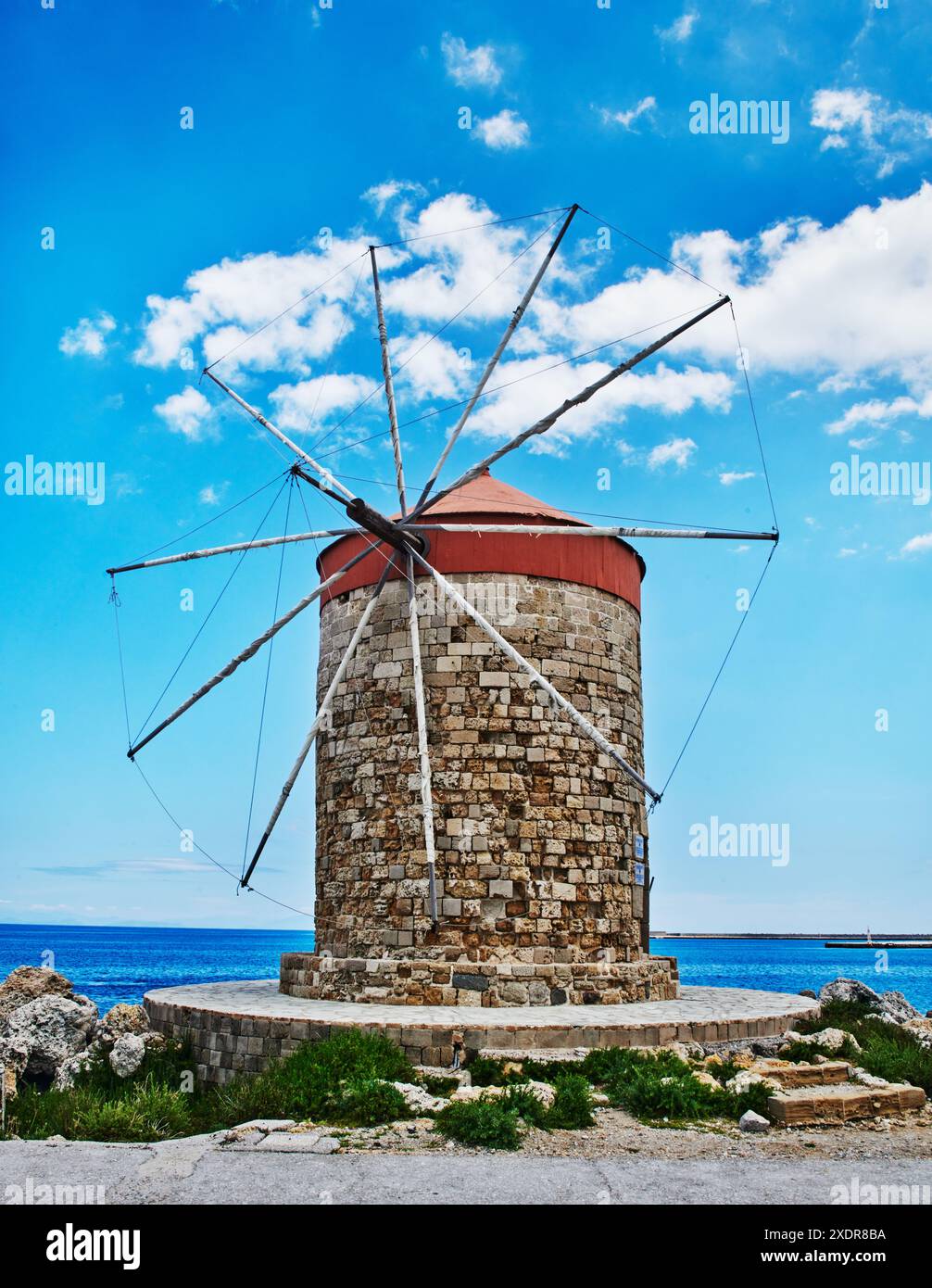 Ancient windmills in Rhodes, Old Town, Greece, Europe Stock Photo - Alamy