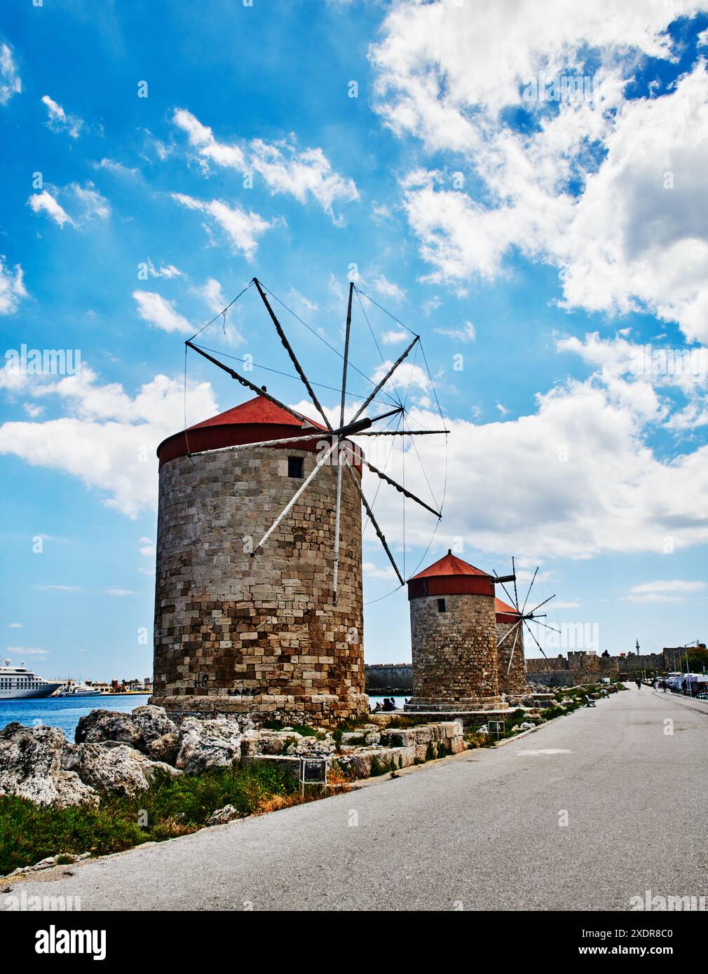 Ancient windmills in Rhodes, Old Town, Greece, Europe Stock Photo - Alamy