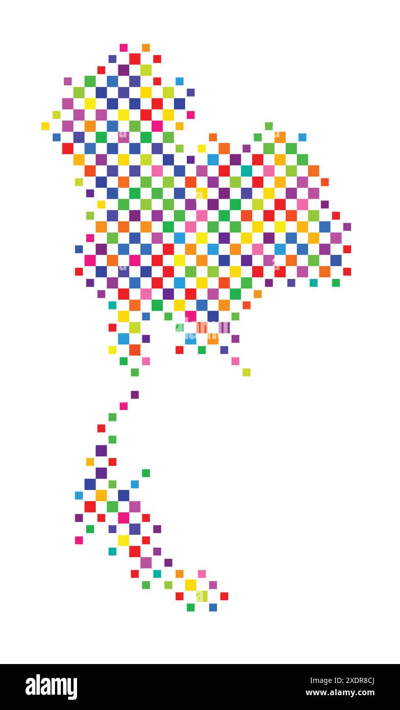 Abstract map of Thailand with a pattern of colorful squares like a ...