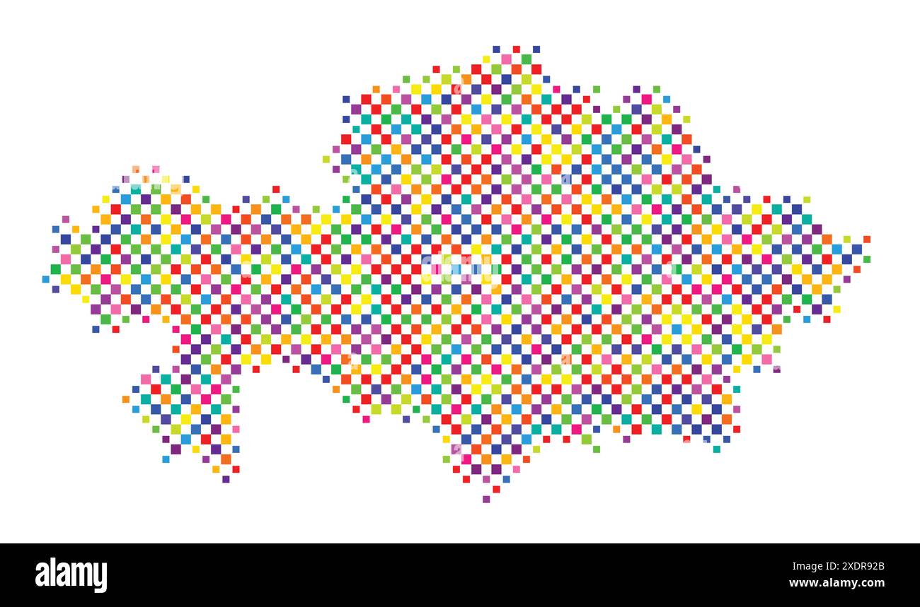 Abstract Map Of Kazakhstan With A Pattern Of Colorful Squares Like A Chess Board Stock Vector