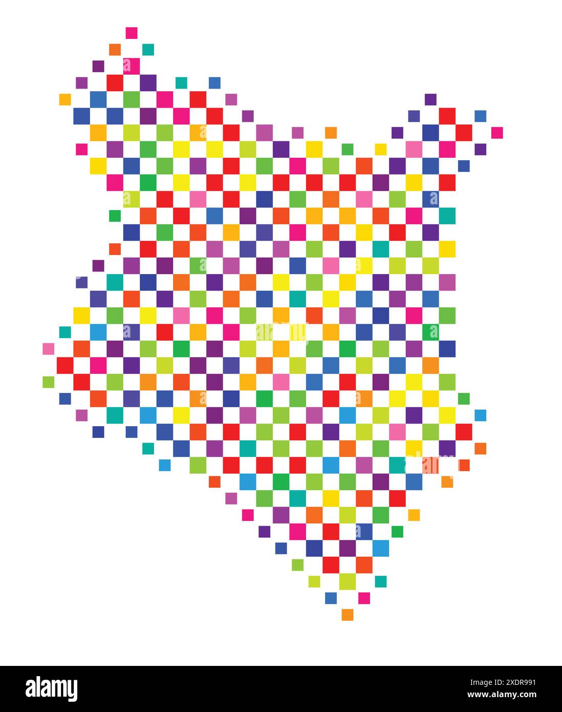 Abstract map of Kenya with a pattern of colorful squares like a chess ...
