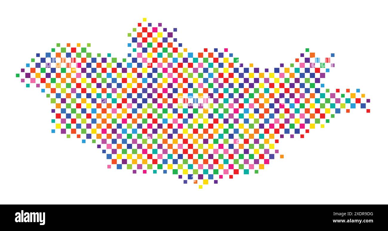 Abstract map of Mongolia with a pattern of colorful squares like a ...