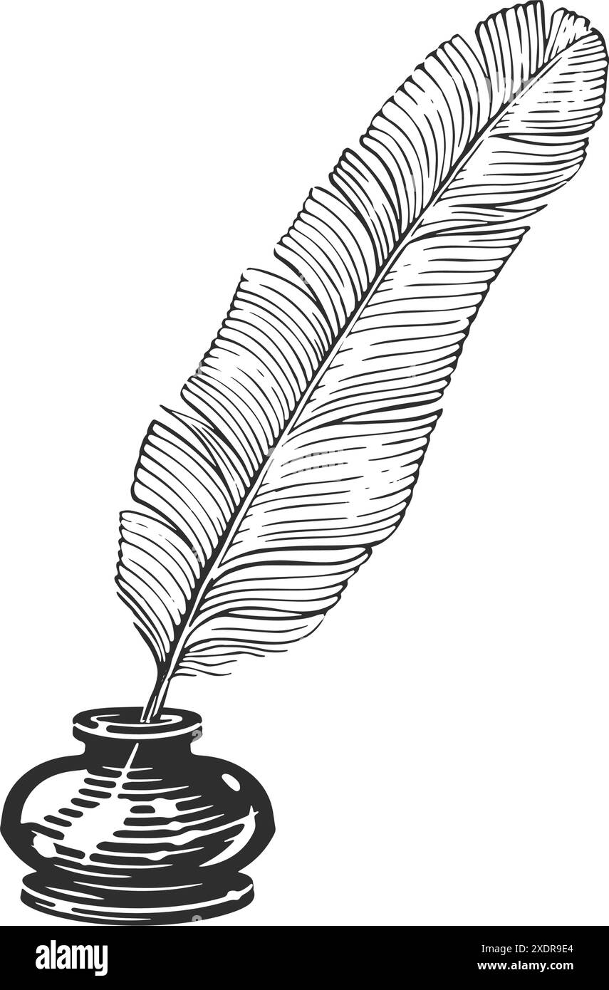Inkwell Drawing Vintage Old Quill Pen Vector & Photo (Free Trial)