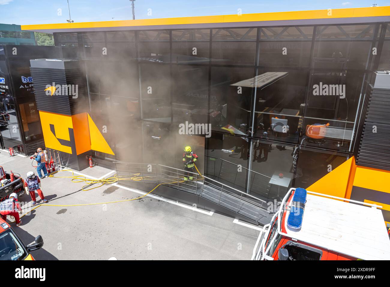 CIRCUIT DE BARCELONA-CATALUNYA, SPAIN - JUNE 22: McLaren Motorhome fire ...