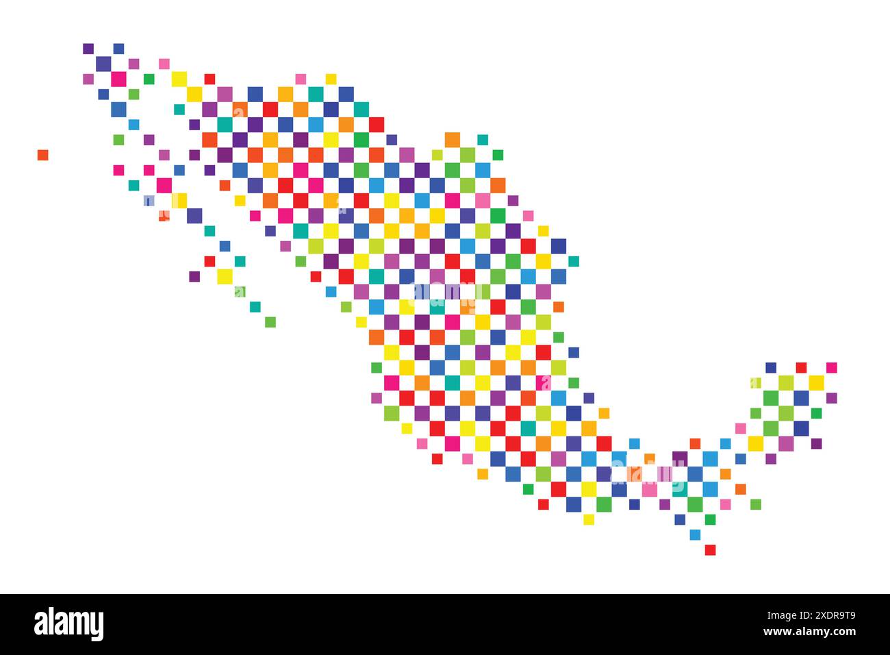 Abstract map of Mexico with a pattern of colorful squares like a chess ...
