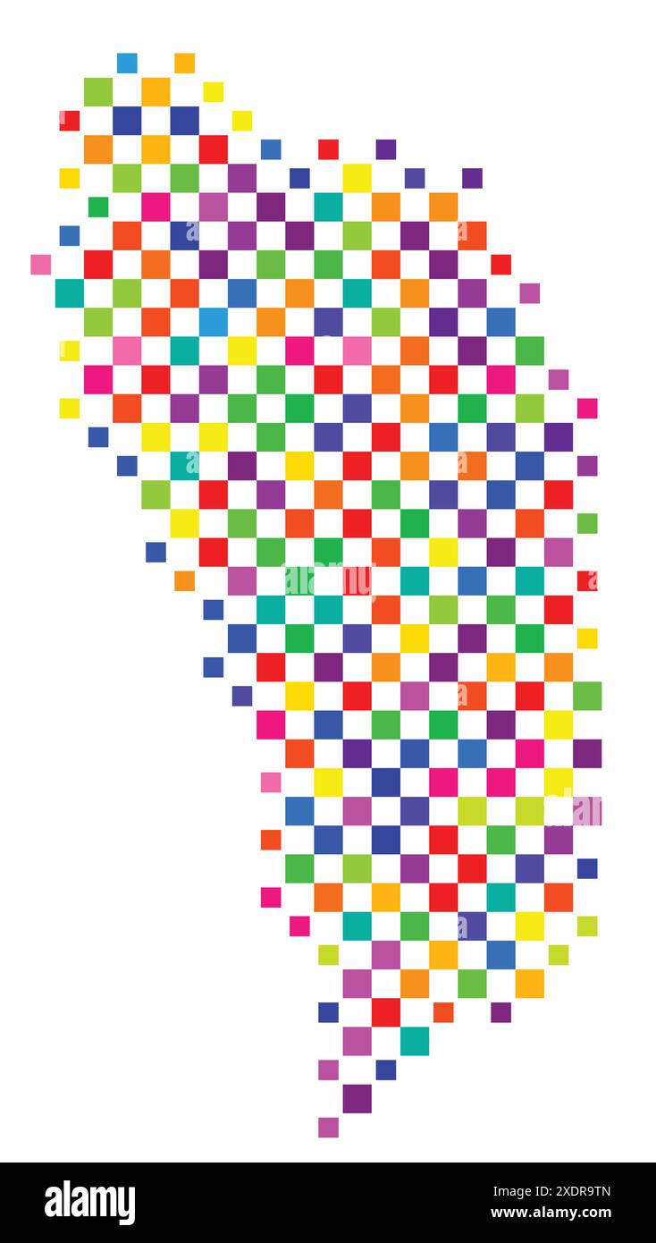 Abstract map of Dominica with a pattern of colorful squares like a ...