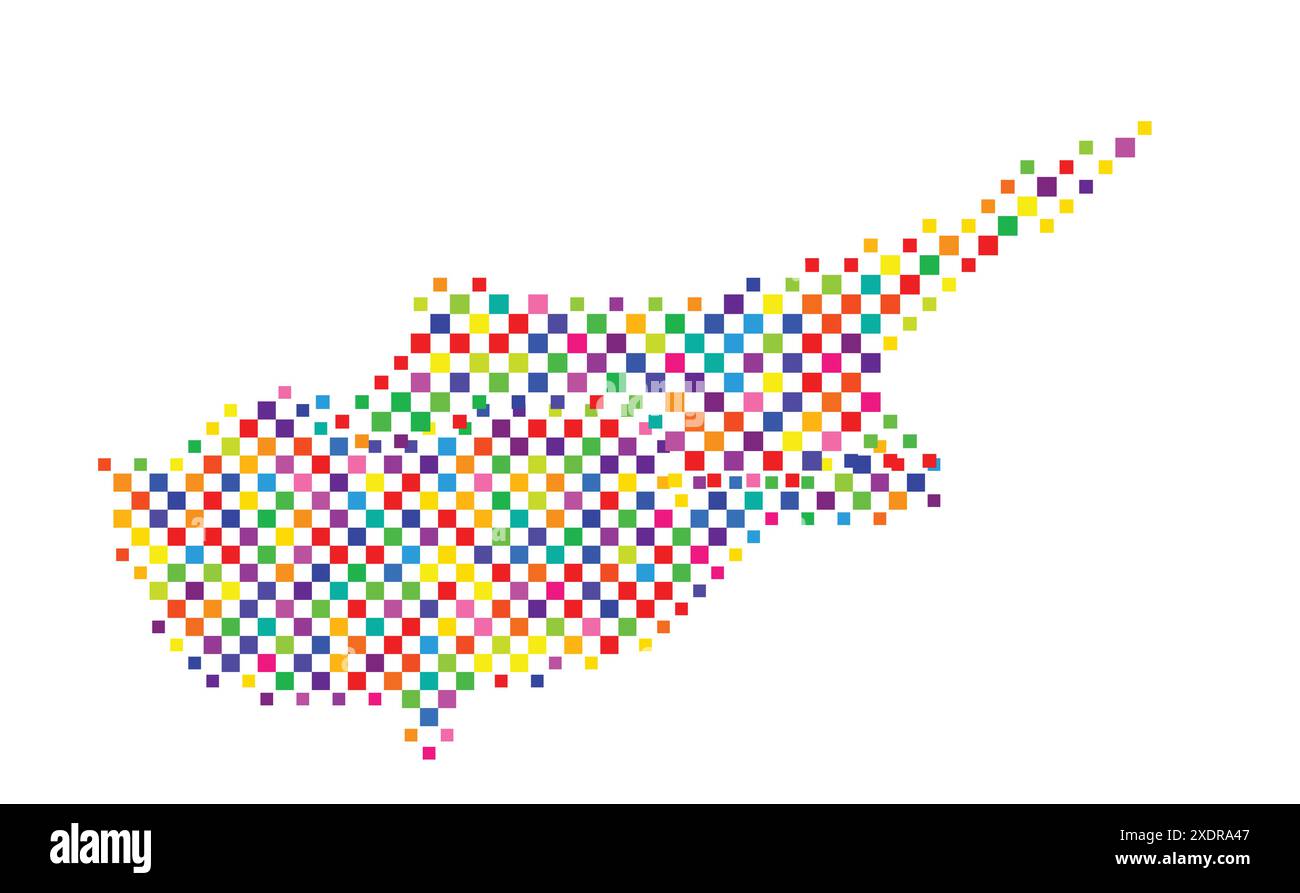 Abstract map of Cyprus with a pattern of colorful squares like a chess ...