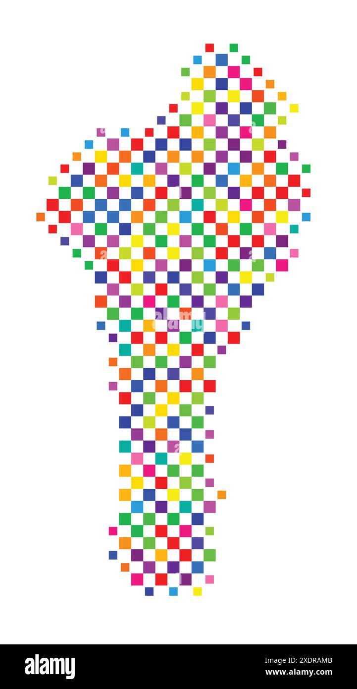 Abstract map of Benin with a pattern of colorful squares like a chess ...