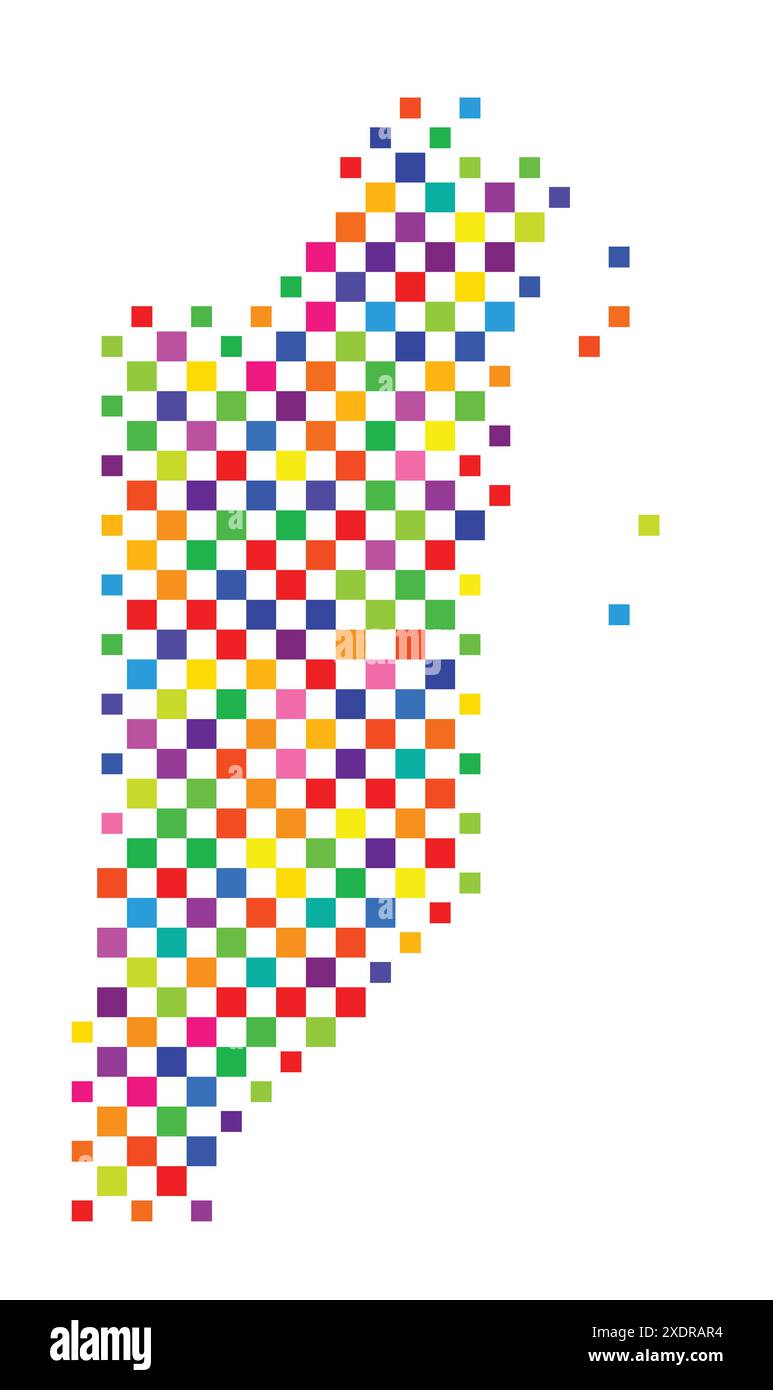Abstract map of Belize with a pattern of colorful squares like a chess ...