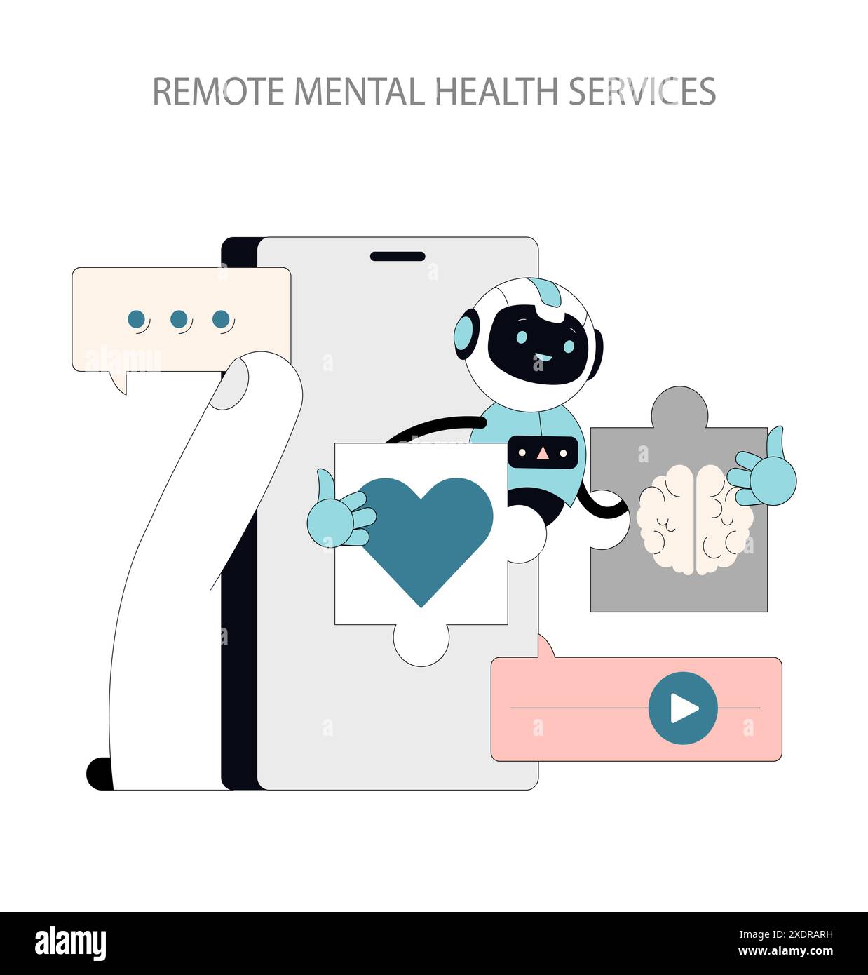 Remote Mental Health Services concept. An illustration of digital therapy with a caring robot ...