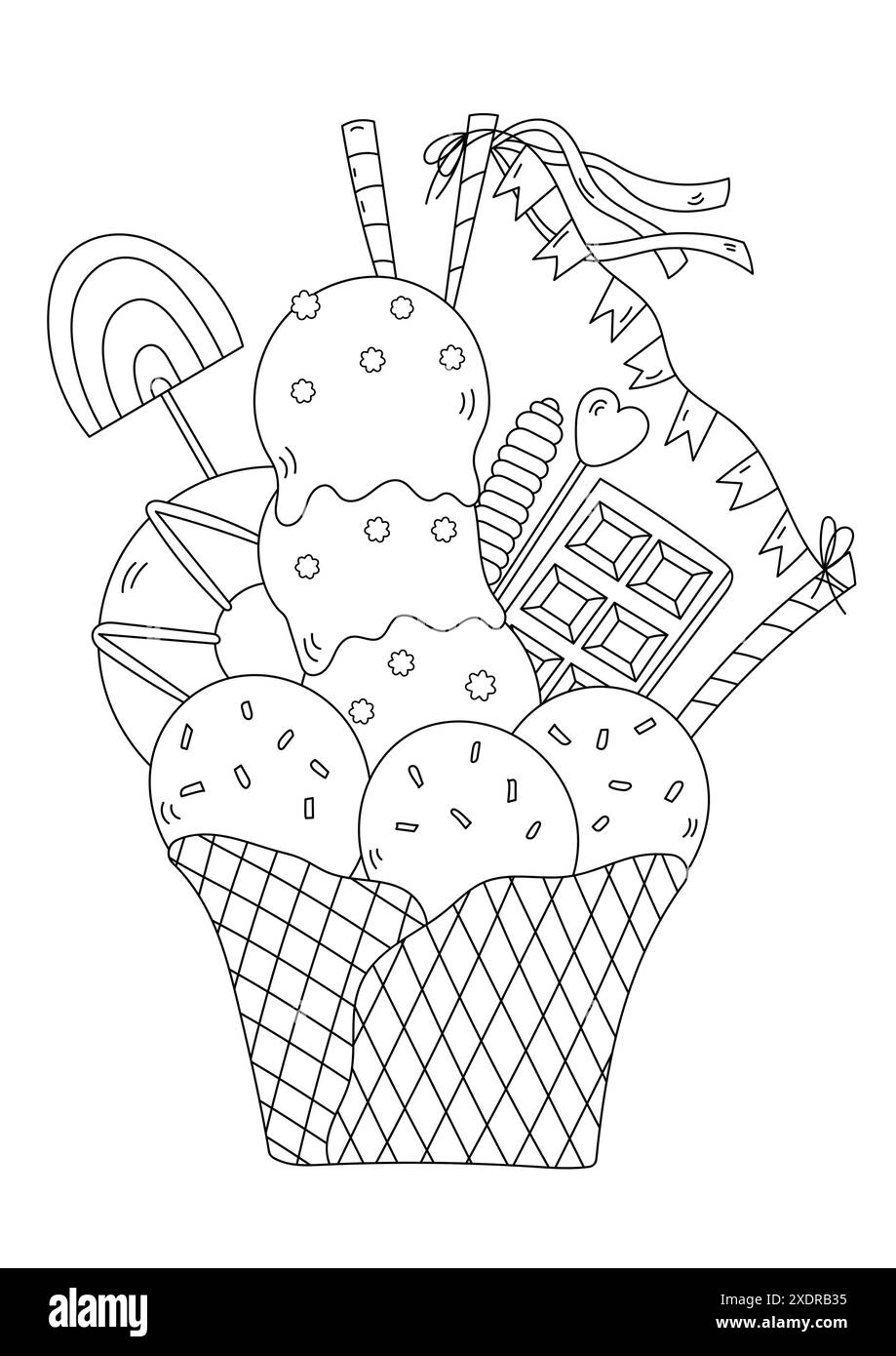 Coloring Page - Ice Cream In A Cup With Many Details Is A Stress Relief ...