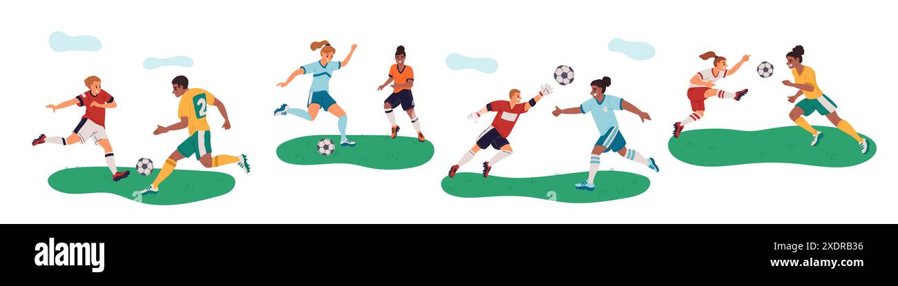 Athletes in uniform kick ball. Fighting soccer players. Sportsmen ...