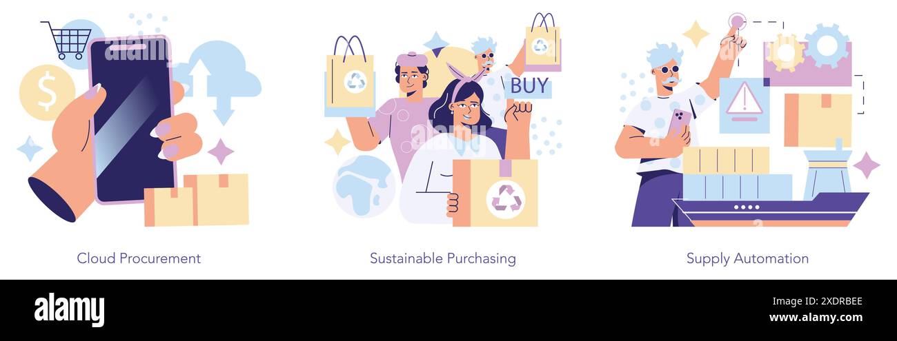 Purchasing Innovation set. Digital transformation in procurement with ...