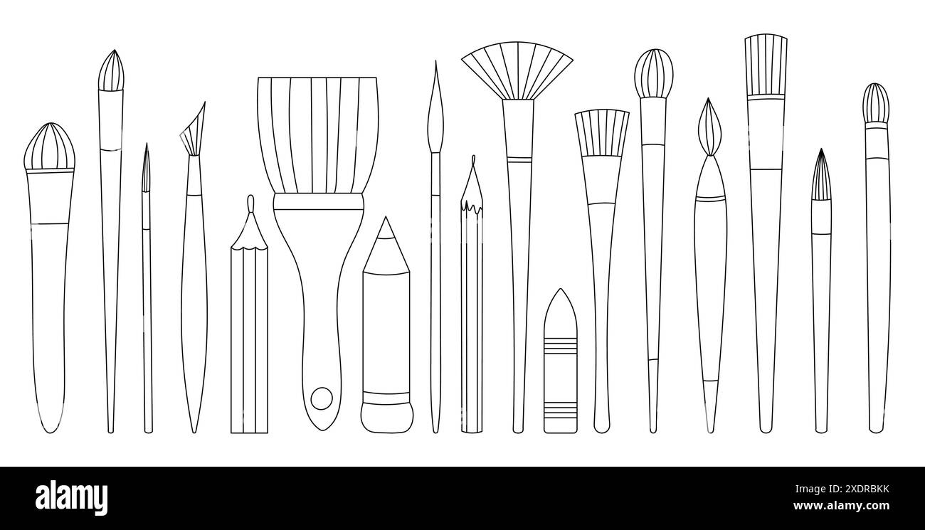 Coloring Page With A Multitude Of Brushes And Pencils For Adults And ...