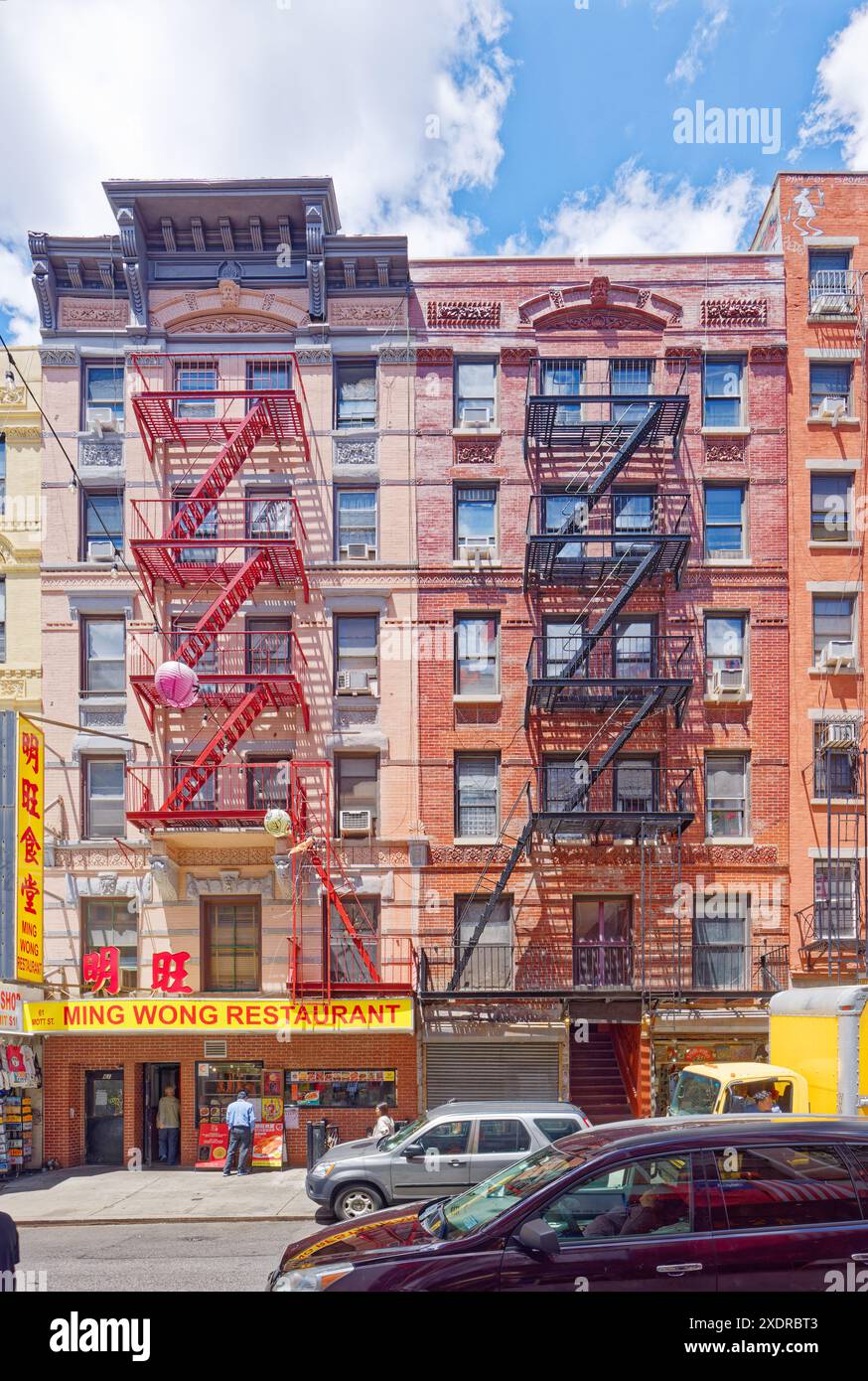 NYC Chinatown: Near twins, 61 and 63 Mott Street; The stamped-metal ...